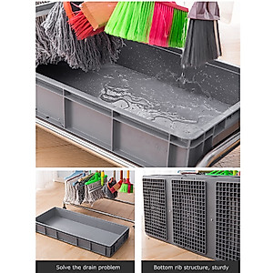 DMUNIZ Mop Storage Racks, Broom Holder Organizer, 5 Racks, 6 Hooks, Stainless Steel, for Garage, Laundry Room, Closet, Tool Storage, 11 Positions