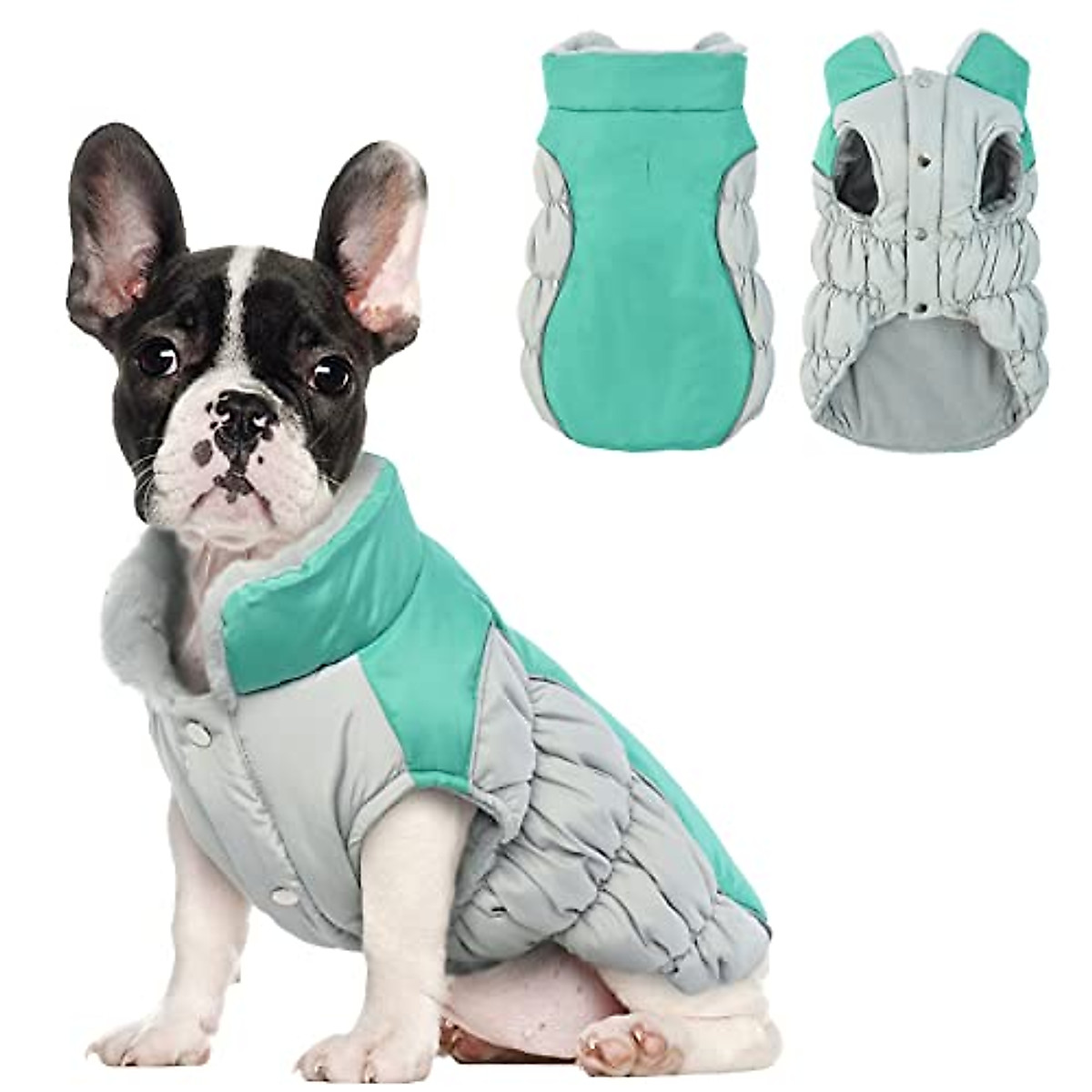 MKubwaa Polar Fleece Dog Jacket, Reflective Dog Cold Weather Coat Vest for Small Medium Dogs, Winter Waterproof Puppy Clothes with Fur Collars, Comfortable Thicken Pet Winter Apparel(Green-S)