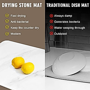 Stone Drying Mat for Kitchen Counter, Super Absorbent, Heat Resistant Dish Drying Mats, Eco-Friendly Diatomaceous Earth Stone Rack Tableware Mat (15.7x11.8 inch, Whtie Marble)
