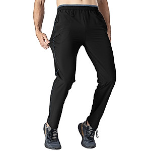 Rdruko Men's Sweat Pants Lightweight Workout Gym Jogging Track Athletic Pants Zipper Pockets Black Gray X-Large
