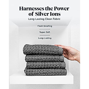 SUTERA - Silverthread Waffle Towel California - Grown Pima Cotton, Quick Drying, Ultra Soft, Lightweight and Absorbent - Waffle Weave Design - Luxury Towel (Hand, Grey) 16"x30"