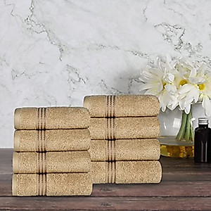 Superior Egyptian Cotton 8-Piece Hand Towel Set, Towel Basics For Quick Dry, Absorbent Small Towels, Facial, Spa, Kitchen, Bathroom Essentials, Apartment, Guest Bath, Soft, Washcloth, Toast