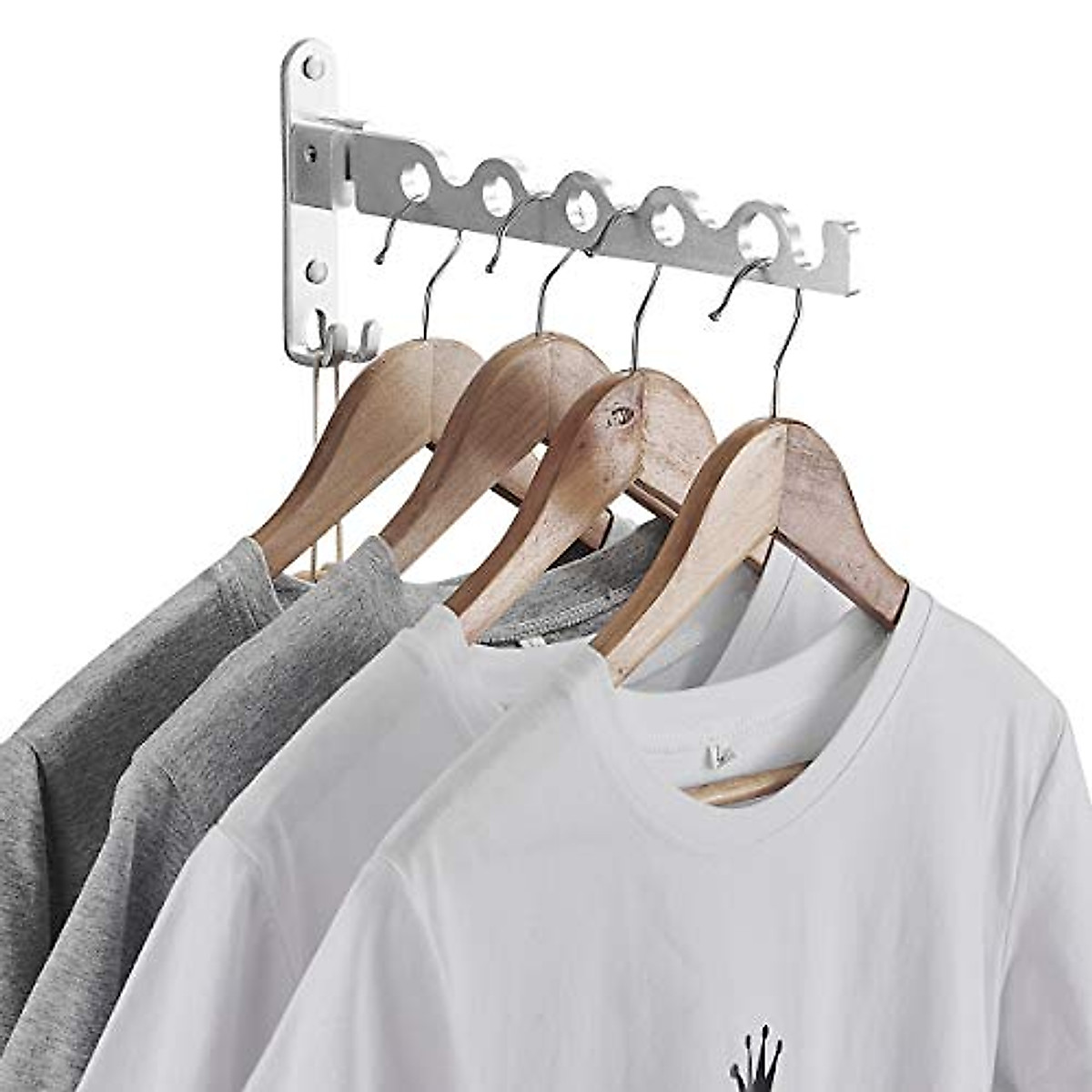 Ubrand Clothes Drying Rack Wall Mount, Folding Garment Drying Rack with Swing Arm Hook Closet Storage Organizer, Space Aluminum Mater, Used for Closet, Balcony, Bathroom (2 Racks and Rod) (Silver)