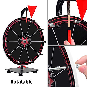 Spinning Wheel for Prizes, 10 Slots Black Prize Wheel with Eraser, 12 Inch Spin Wheel with Stand, Roulette Wheel for Tabletop - Wheel of Fortune Wheel Spinner for Carnival, Game Casino and Trade Show