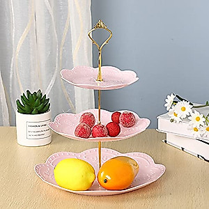 3 Tier Plastic Cupcake Stand Dessert Cupcake Stand Cakes Fruit Candy Display Tower for Wedding, Birthday Party, Tea Party and Baby Shower (Pink, 2)