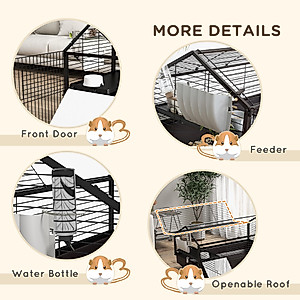 PawHut Small Animal Cage with Foldable Run Area, Rolling Bunny Cage, Guinea Pig Cage, Hedgehog Cage with Water Bottle, Water Bowl, and Ramps, 46.5"