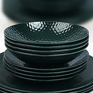 afcevnlb Retro Green Dinnerware Sets 12 pcs Melamine Plates and Bowls Sets Round Dinner Set with Plates, Dishes, Bowls and Serving Platters, Kitchen Dinnerware Sets for 4