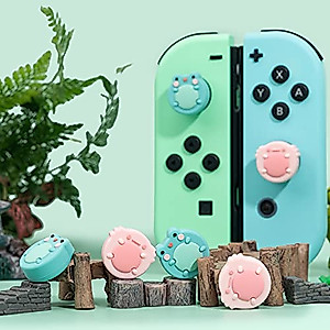 GeekShare Cute Animal Theme Silicone Joy-Con Thumb Grip Caps,Joystick Cover Compatible with Nintendo Switch/OLED/Lite,4PCS - Frog & Axolotl (for Switch/OLED/Lite)