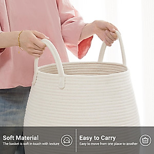 Cotton Rope Laundry Hamper Basket, 65L Woven Large Laundry Basket, Tall Dirty Clothes Hamper for Storage Blankets, Toys in Bedroom, Living Room Organizing-Collapsible-Beige
