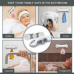 3 Suction Cup Grab Bars for Bathtubs and Showers, Shower Handles for Elderly Suction, Bathroom Accessories for Shower Chair, Grab Bars for Elderly for Wall, Handicap Grab Bars for Senior (2pack)