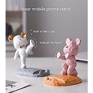 Cute Bear Phone Stand for Desktop Decoration Kawaii Phone Stand Universal Desktop Phone Stand, Best Friends Couple Gifts for All Mobile Smartphone Tablets (Pink, Palm Support)