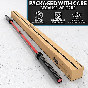 Synergee Games 20kg Colored Men’s Red Ceramic Coated Barbell. Rated 1500lbs for Weightlifting and Powerlifting