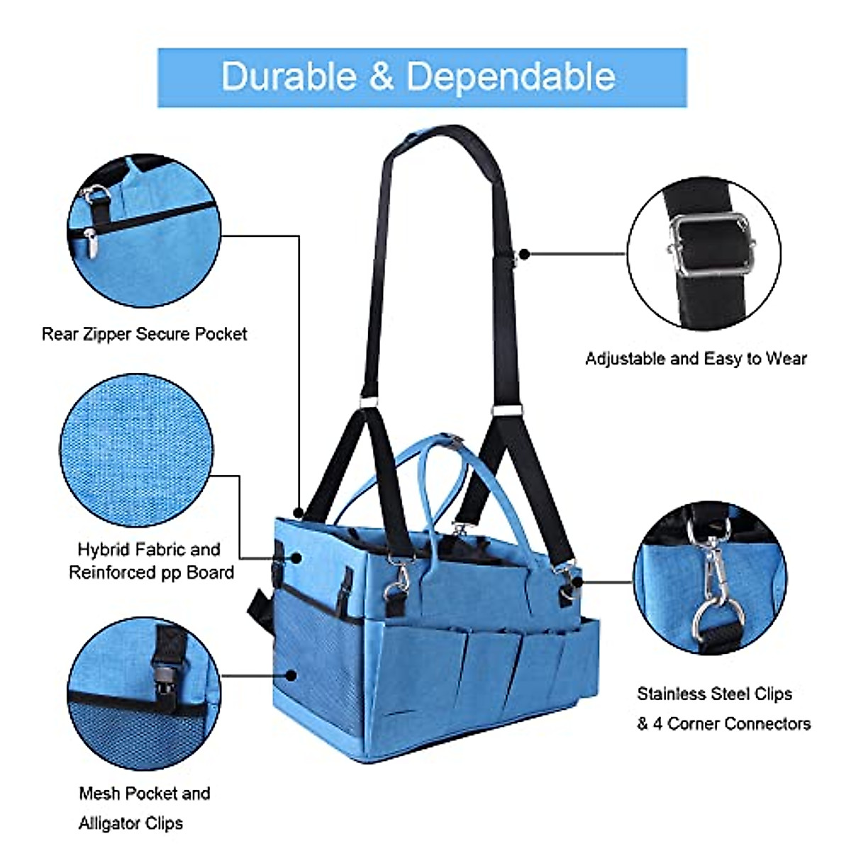 SiviLuming Extra-Large Wearable Cleaning Caddy Organizer with Handle,Cleaning Supplies Organizer with Adjustable Shoulder,Cleaning Caddy with Detachable Divider and Waist Straps,for Housekeepers