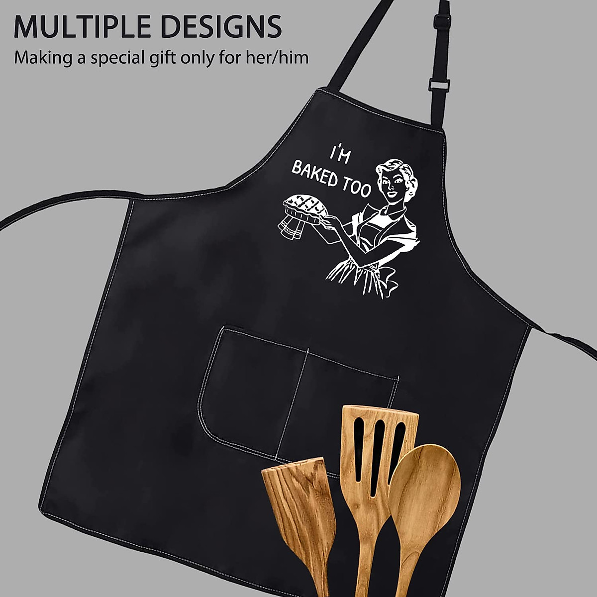 POFULL Funny Cooking Apron with Pocket I'm Baked Too Apron Baking Gift (I'M BAKED Apron)