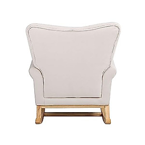GIA Modern Nursery Rocking Chair Comfy Velvet Upholstered Glider Arm Rocker Padded Seat with High Backrest for Bedroom Living Room,Wooden Frame, Beige