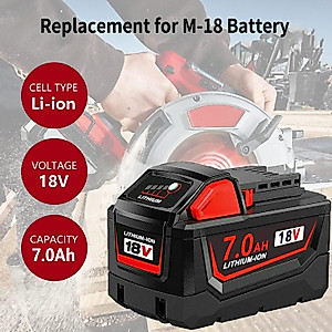Kulatiom 2 Packs 18V 7000mAh Replacement Battery for Milw M-18 Battery Pack Compatible with Milw M-18 7.0Ah Lithium Battery 48-11-1890,48-11-1850, 48-11-1828, 48-11-1820,48-11-1815 Cordless Tools