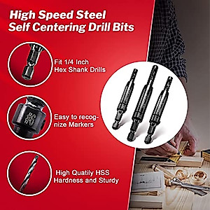 ColumPRO 3 PCS Hinge Drill Bit Set, HSS VIX bit Self Centering Drill Bits,Wood Door Window Cabinet Woodworking Hinge Hardware Pilot Hole Drill Bit 3/32"(#6),7/64"(#8),1/8" (#10), Organized Storage