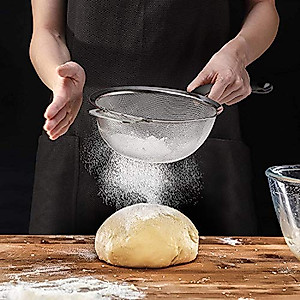 9" Large Mesh Strainer, Stainless Steel 18/8 Extra Fine Quinoa Sieve, with Solid Sturdy Handle, Flour Filter with Wider Hook