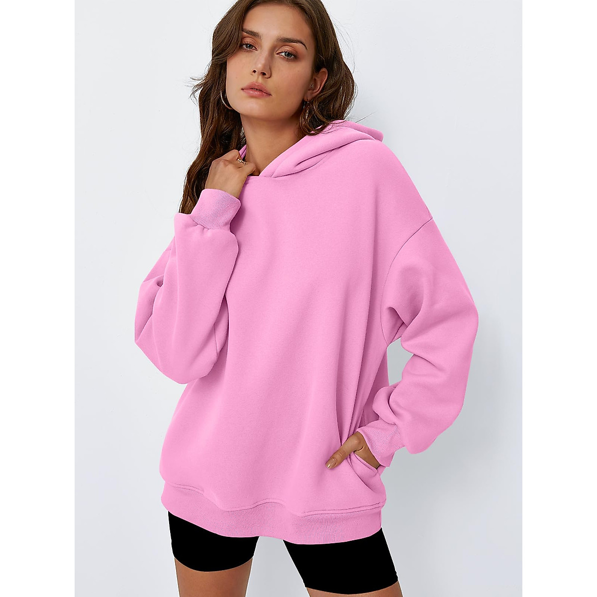 Trendy Queen Womens Oversized Hoodies Fleece Hooded Sweatshirts Casual Pullover Fall Winter Outfits Long Sleeve Tops 2025 Pink M
