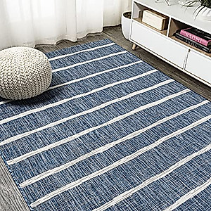 JONATHAN Y SMB125C-3 Colonia Berber Stripe Indoor Outdoor Area Rug Bohemian Contemporary Easy Cleaning Bedroom Kitchen Backyard Patio Non Shedding, 3 X 5, Blue/Ivory,JSMB125-C3