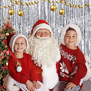 Silver Foil Fringe Backdrop Curtains, 2 Pack of 3.28 ft x 8.28 ft Metallic Tinsel Foil Fringe Streamer Photo Booth Props Backdrop for New Year Christmas Birthday Wedding Party Decorations