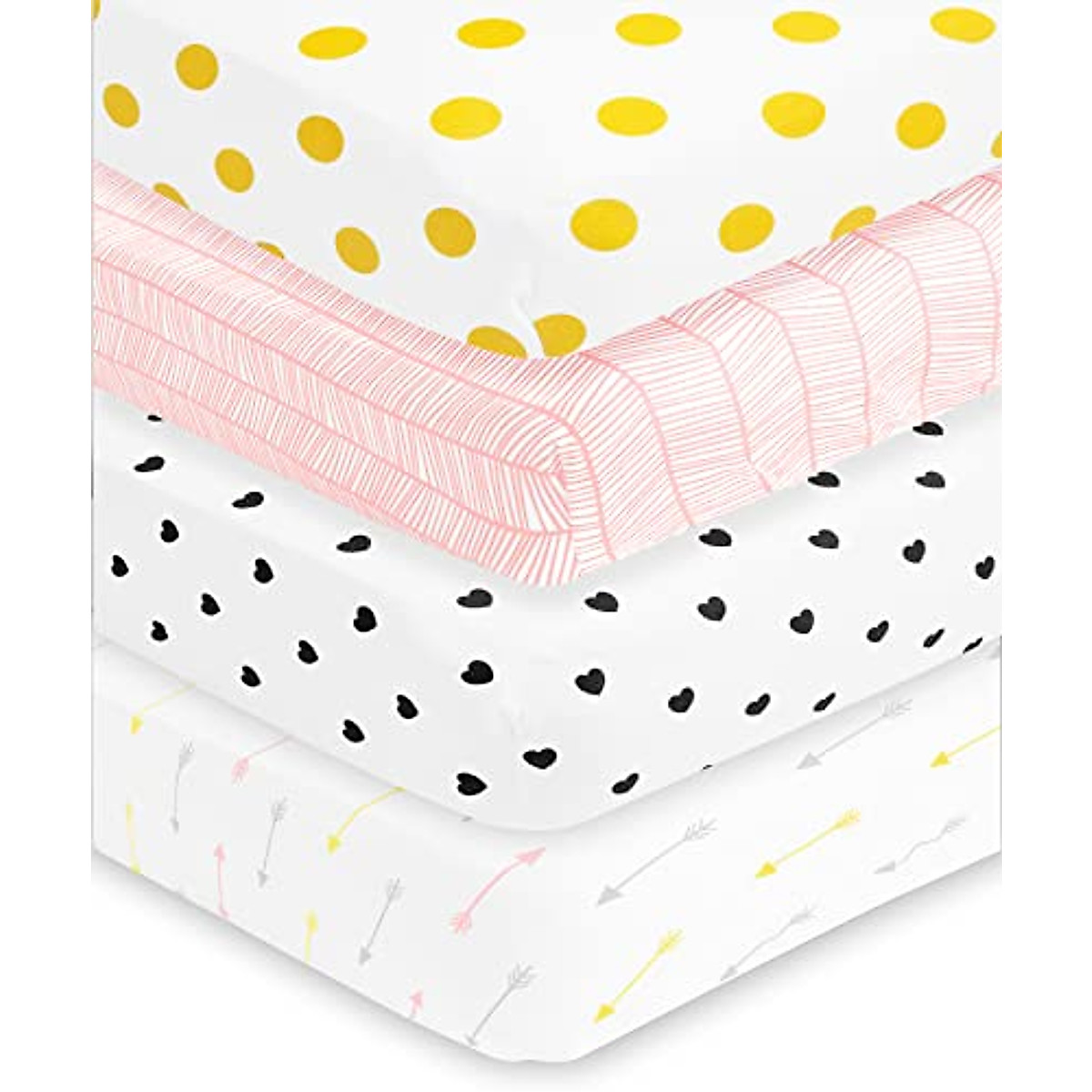 BaeBae Goods Crib Sheets for Baby Boys and Girls, 4 Pack, Soft and Breathable Jersey Knit Fitted Sheet Set, Cute Gender Neutral Nursery Mattress Bedding, Universal Fit (Gold Dots)