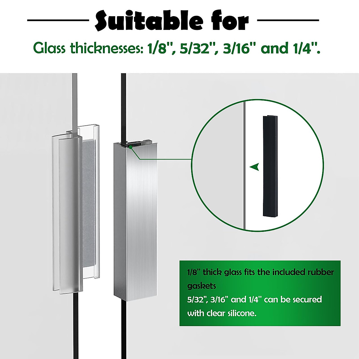 Glass Shower Door Magnet Latch Replacement Kits with Shower Door Magnet and Metal Strike Plate for 1/8" 5/32" 3/16" & 1/4" Thick Swing Glass Shower Doors