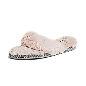 Dearfoams womens Marie Furry Thong Slipper, Dusty Pink, Large US