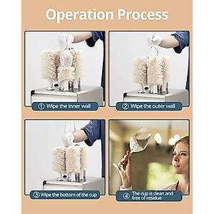 GAOMON Electric Wine Glass Polisher with 5 Pure Cotton Brushes and A High-power Heater, Stainless Steel Commercial Glass Polisher, Suitable for Bars, Kitchens and Restaurants