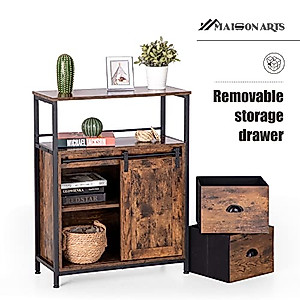 MAISON ARTS Industrial Coffee Bar Cabinet - Sideboard Buffet with 2 Drawers&Sliding Barn Door, Storage Cabinet for Kitchen Dining Room Living Room