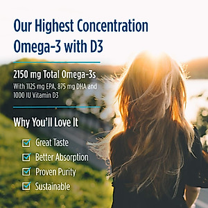 Nordic Naturals ProOmega 2000-D, Lemon Flavor - 2150 mg Omega-3 + 1000 IU D3-120 Soft Gels - Ultra High-Potency Fish Oil - EPA & DHA - Brain, Heart, Joint, & Immune Health - Non-GMO - 60 Servings
