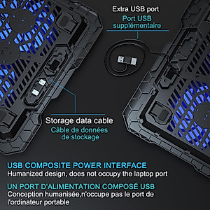 TopMate C302 Laptop Cooling Pad Ultra Slim Notebook Cooler, Laptop Fan Cooling Stand with 2 Quiet Big Fans Blue LED Light, Chill Mat with Built-in USB Cable Plug and Play, for 10-15.6 Inch Laptops