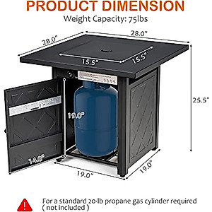 Renatone 28” Outdoor Fire Pit Table, 50,000 BTU Auto-Ignition Propane Fire Pit Table w/ Lid, CSA Certification, 2-in-1 Gas Firepit Table for Patio, Garden, Black