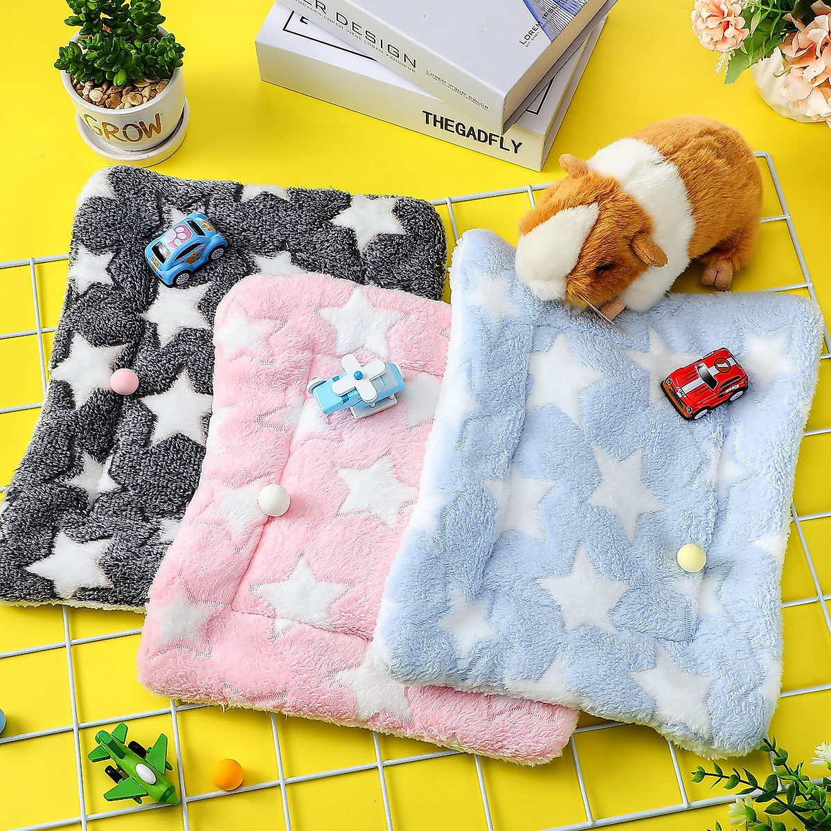 Jetec 3 Pcs Bunny Guinea Pig Beds Soft Bunny Mats Warm Guinea Pig Mat Small Animal Winter Bed Pads Fleece Sleeping Pads for Indoor Rabbit Hamster Squirrel Hedgehog Chinchilla Ferret(Star)