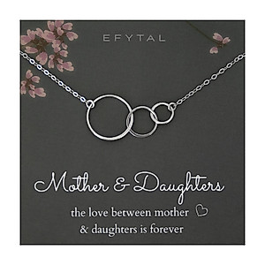 EFYTAL Mother Daughter Necklace, Sterling Silver or Gold Plated Infinity Circles, Mom Necklace for Women, Mom Gifts from Daughters, Daughter Gift from Mom, Birthday Gifts for Mom (925 Sterling Silver)