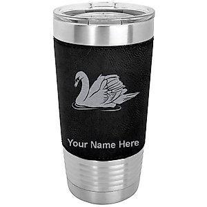 LaserGram 20oz Vacuum Insulated Tumbler Mug, Swan, Personalized Engraving Included (Faux Leather, Black)