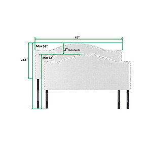 Catalina Queen Headboard Only, Height Adjustable Bed Headboard Queen Size, Nailhead Tufted Headboard Queen Size with 12 Positions, Metal Legs, Wall/Bed Mount, Linen Fabric Headboard Queen, White