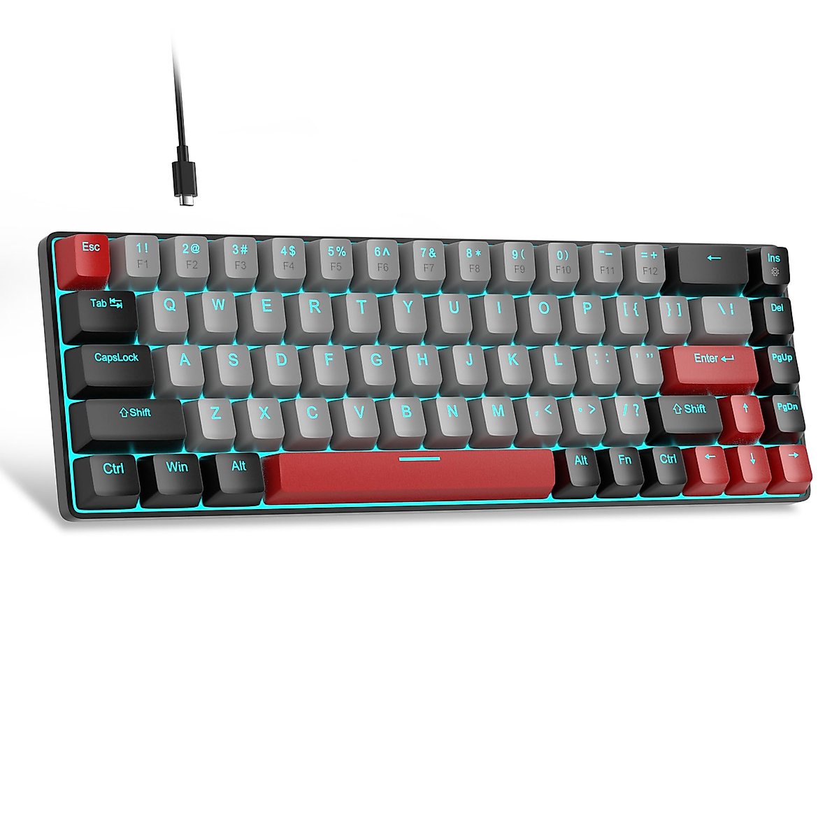 MageGee Portable 60% Mechanical Gaming Keyboard, MK-Box Blue LED Backlit Compact 68 Keys Mini Wired Office Keyboard with Brown Switch for Windows Laptop PC Mac - Grey/Black