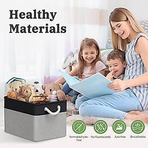 KITCSTI Fabric Storage Baskets for Shelves | Closet Storage Bins | Linen Cloth Baskets with Handle for Organizing