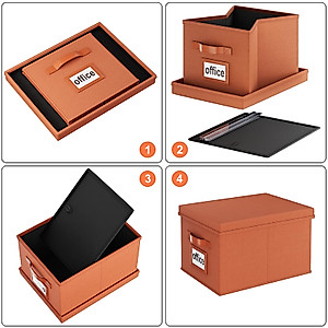 Huolewa Upgraded File Organizer Boxes Set of 2, File Boxes with Lids, Linen Hanging File Organizer Boxes for Document Letter/Legal File Folder Storage, Small Filing Boxes Cabinets for Office/Home