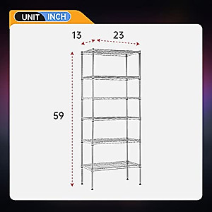 BestOffice Adjustable Wire Shelving Storage Shelves Heavy Duty Shelving Unit for Small Places Kitchen Garage (Chrome, 13" D x 23" W x 59" H)