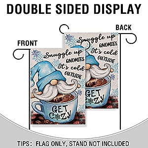 Artofy Snuggle Up Gnomies It's Cold Outside Home Decorative Garden Flag Winter Gnome Plaid House Yard Coffee Bean Cup Snowflake Outside Decor, Christmas Farmhouse Outdoor Small Burlap Decoration 12x18