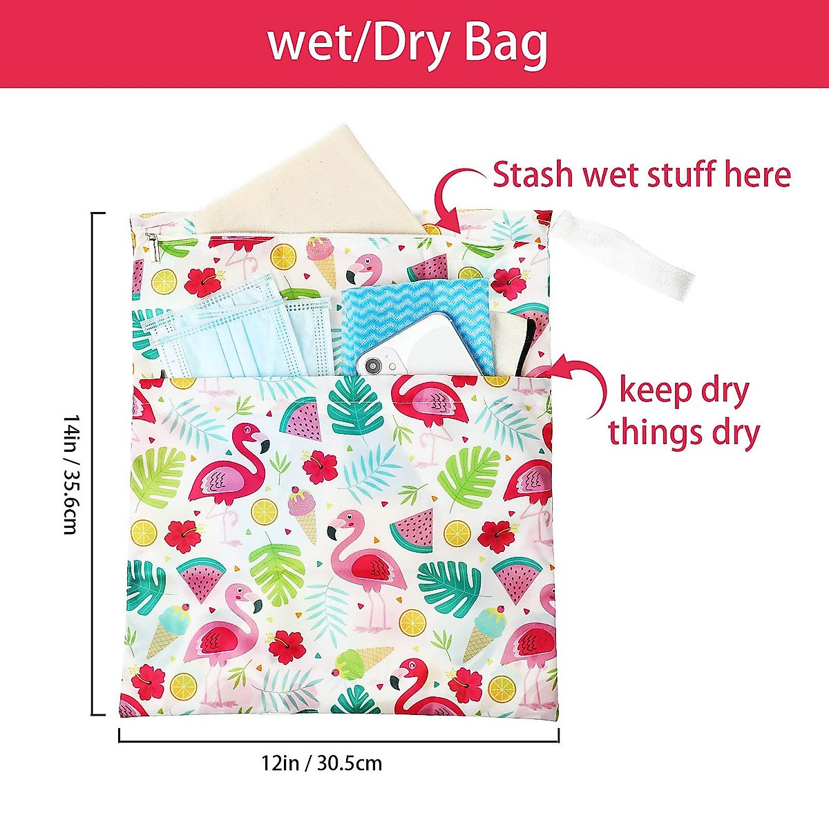 Frienda 4 Pieces Wet Dry Bag for Baby Waterproof Reusable Washable Diaper Bag Sealed with Handle for Travel, Beach, Swimsuit, Diapers, Dirty Gym Clothes and Toiletries (Hawaii)