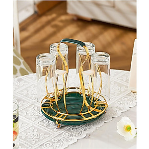 Alunsito Cup Drying Rack Beer Glasses Stand 6 Mugs Metal Drainer Holder Non-Slip Mugs Organizer with Handle for Sink, Coffee Table, Outdoor