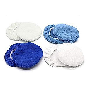 AUTDER 9 Inch & 10 Inch Car Polisher Pad Bonnet, Waxers Bonnet Set, Woollen+Cotton+Microfiber+Coral Fleece, 2 Pcs for Each, Pack of 8 Pcs
