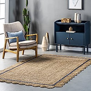 nuLOOM Tera Petals Braided Jute Area Rug, 4x6, Blue