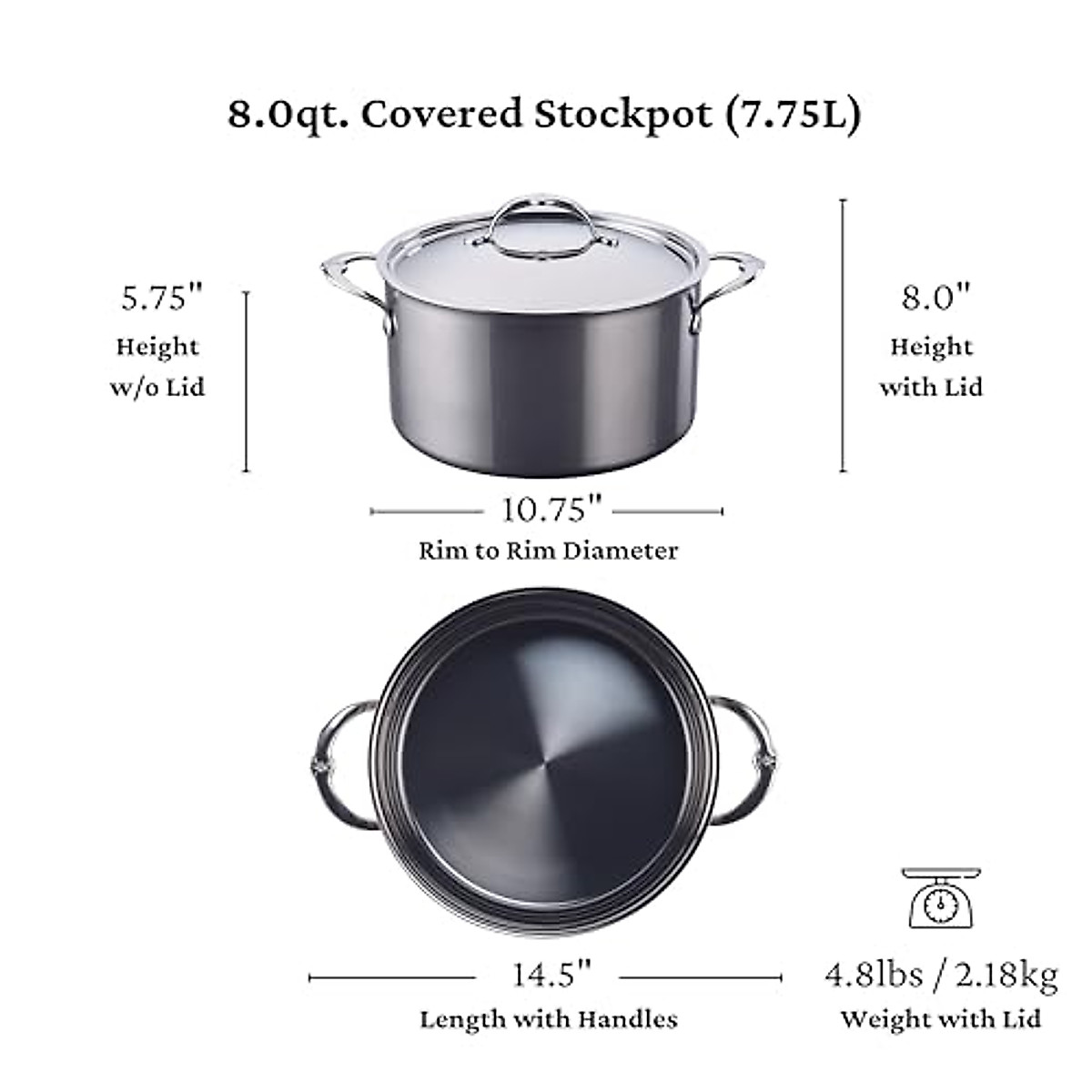 Hestan - NanoBond Collection - Titanium Stainless Steel 8-Quart Stock Pot with Lid - Toxin, PFAS, & Chemical Free Clean Cookware, Induction Cooktop Compatible