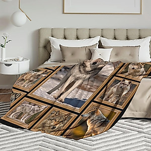 SKT T1 Wolf Blanket Funny Wolf Wolves Animal Throw Blankets for Men Women Kids, Brown Wolf Gifts for Christmas Birthday, Soft Comfy Warm Flannel Blankets for Sofa Bed Couch Camping Travel 60"x50"