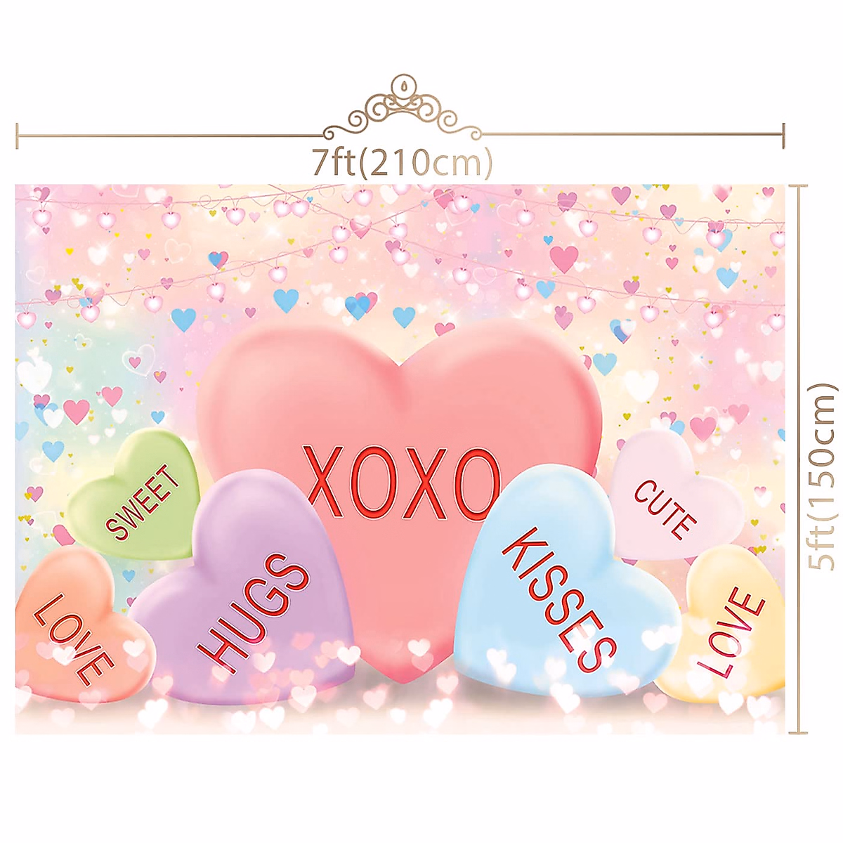 Maijoeyy 7x5ft Valentine's Day Backdrop Sweethearts Candy Conversation Hearts Photography Background for Baby Shower Kids Family Valentine's Day Party Photo Studio Props