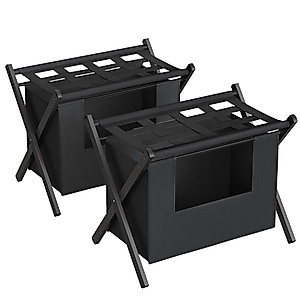 SONGMICS 2 Pack Luggage Rack with Removable Laundry Bag, Set of 2 Suitcase Stands for Guest Room, Foldable for Space-Saving Storage, Steel Frame, Hotel, Bedroom, Black URLR005B02
